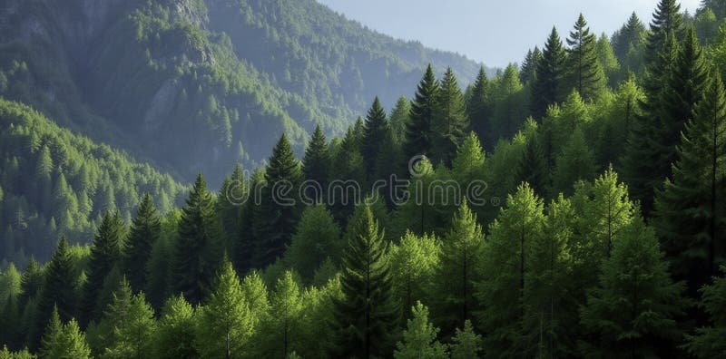 Dense Thicket of Evergreen Trees on a Rugged Hill, Nature Scenes, Green ...
