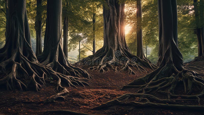 Dense Tree and Roots Ground Stock Image - Image of generated, stability ...