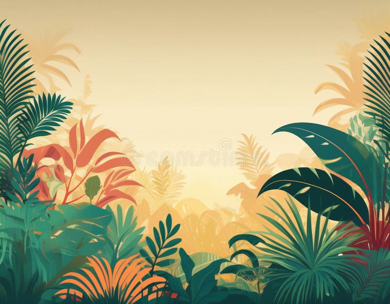 Dense Tropical Garden with Various Plants and Trees Against Bright ...