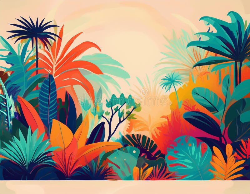 Dense Tropical Garden with Various Plants and Trees Against Bright ...