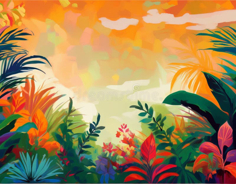 Dense Tropical Garden with Various Plants and Trees Against Bright ...