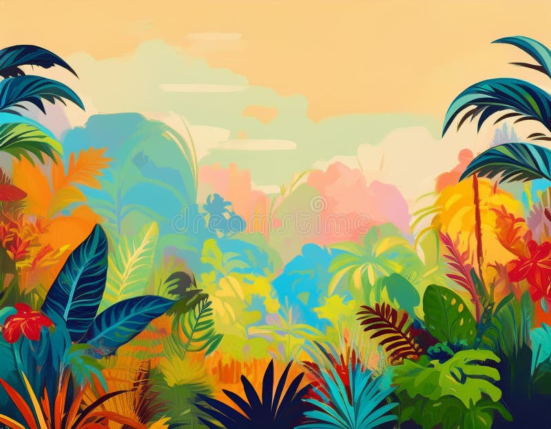 Dense Tropical Garden with Various Plants and Trees Against Bright ...