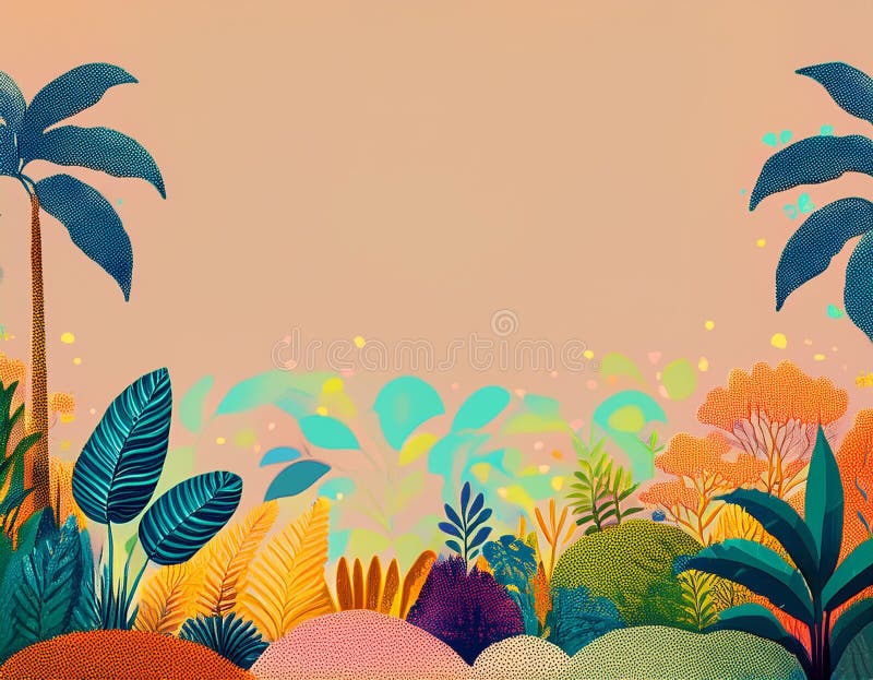 Dense Tropical Garden with Various Plants and Trees Against Bright ...