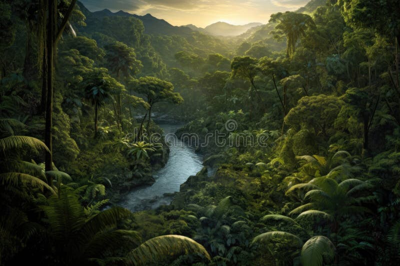 Dense Tropical Rainforest with Winding Rivers Stock Photo - Image of ...