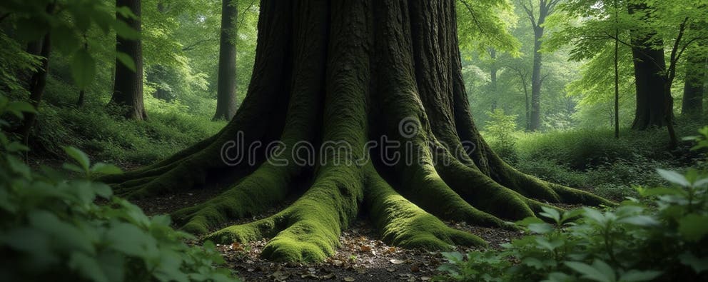 Dense Undergrowth Surrounds a Massive Tree Trunk, Underbrush, Foliage ...