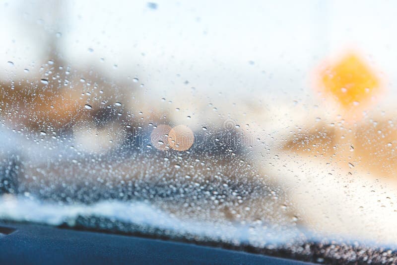 Water Droplets of Rain or Melted Snow on a Windshield Stock Photo ...