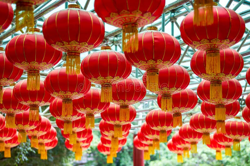 Densely Hung Festive Chinese Red Lanterns Stock Photo - Image of event ...