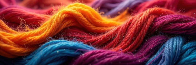 Densely Packed Colorful Wool Threads, Rich Hues and Depth, Texture ...