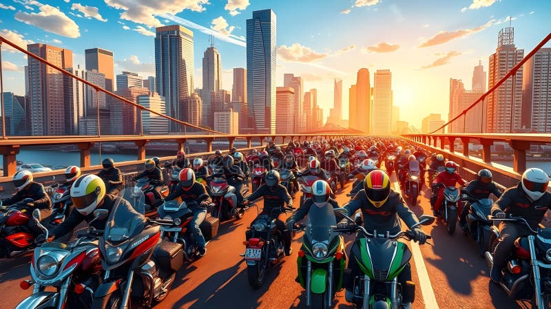 A Densely Packed Crowd of People on Motorbikes Stock Illustration ...