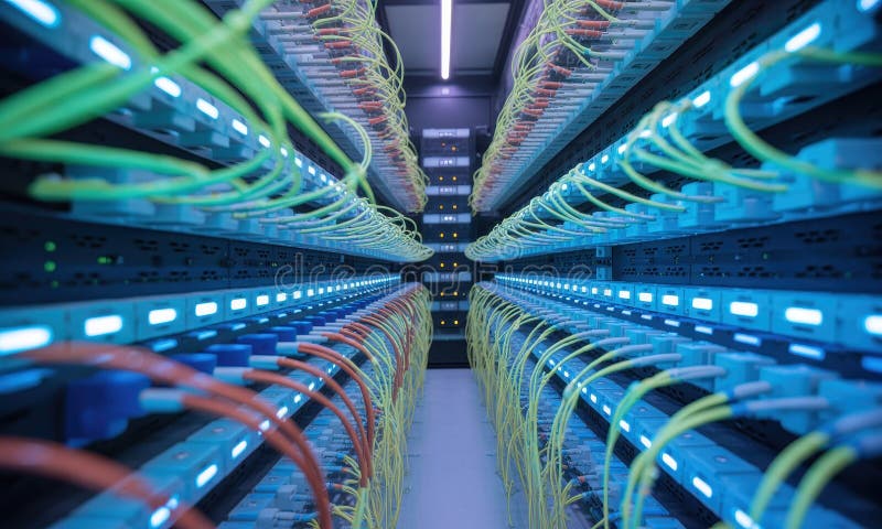 Densely Packed Fiber Optic Patch Panel in a Modern Data Center with ...