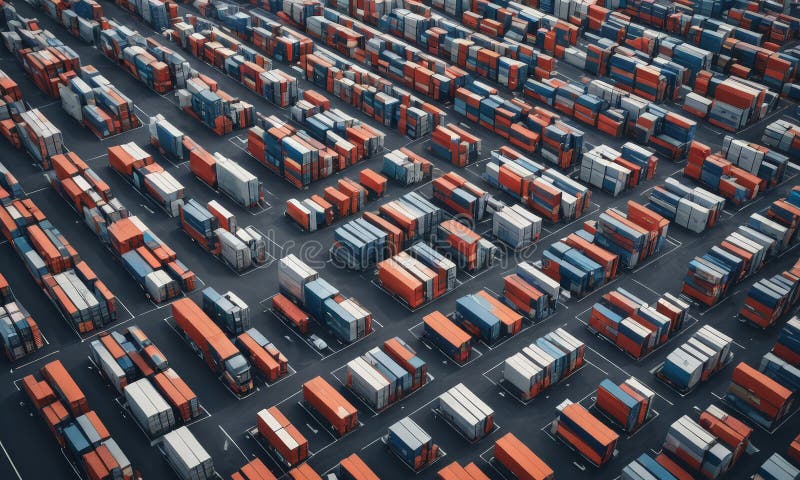 Densely Packed Grid Shipping Containers in Various Shades Orange, White ...