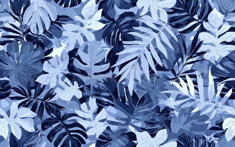 A Densely Packed Pattern of Leaves in Various Shades of Blue and White ...