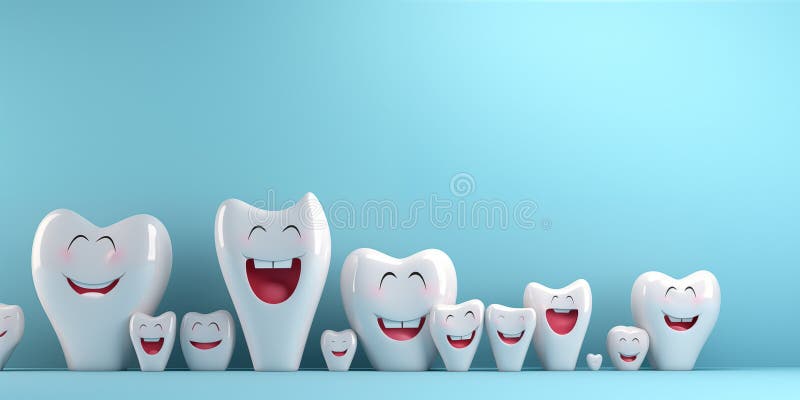 Dental Banner with Smiling Teeth in Row Over Blue Background with Place ...