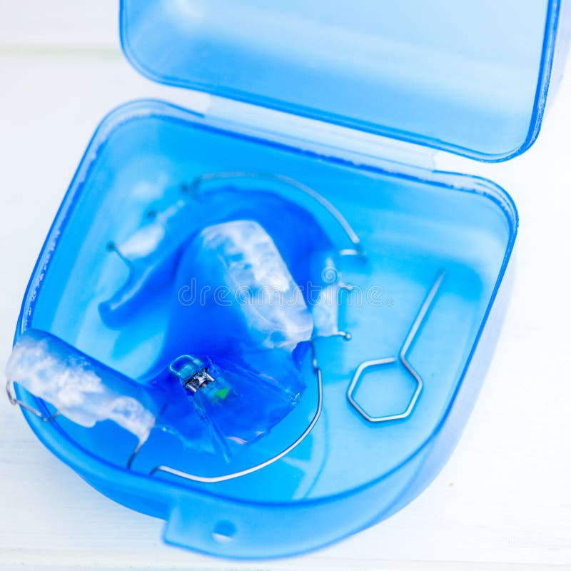 Dental Blue Removable Braces or Retainers for Teeth in the Box Stock ...