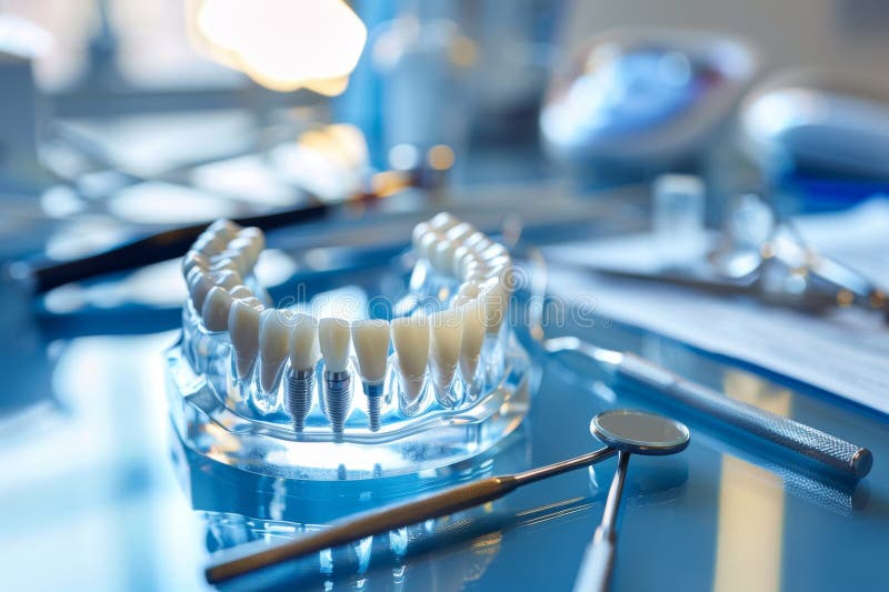 Dental Bridge Model on Table Near Dental Instruments Stock Image ...