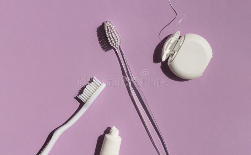 Dental Care Concept Composition with Toothbrush, Tooth Floss and ...