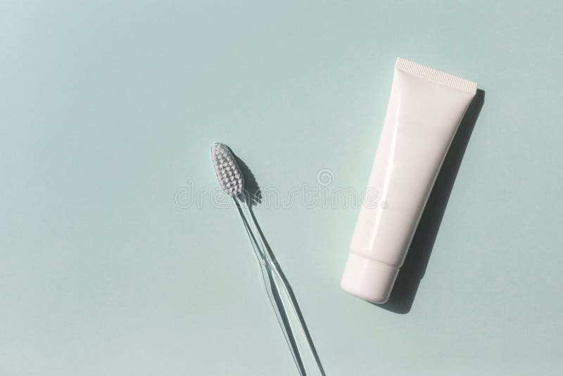 Dental Care Concept Frame with Toothbrush and Toothpaste on the Blue ...