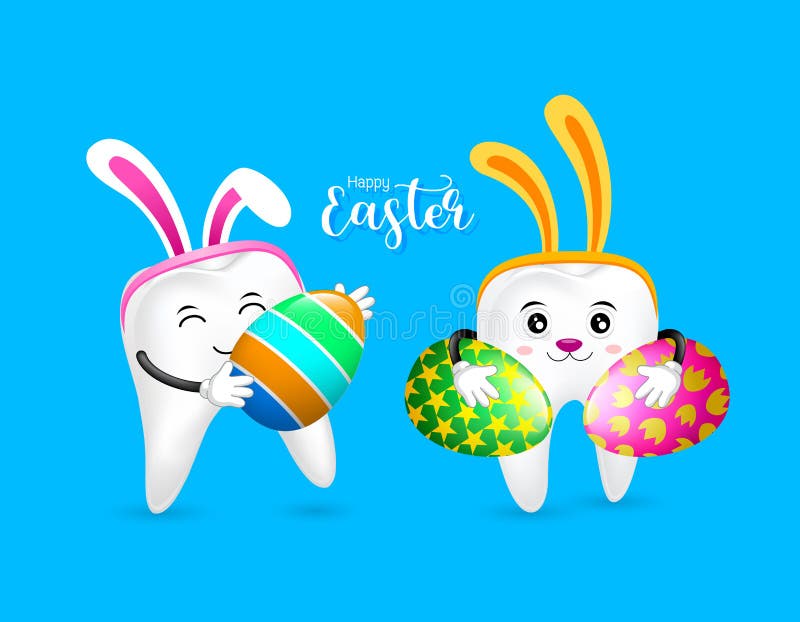 Bunny Tooth Character Holding Easter Eggs. Stock Vector - Illustration ...