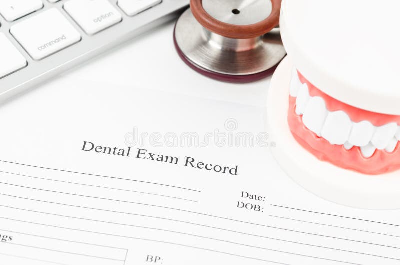 Dental Exam Record and Model Teeth with Stethoscope Medical Stock Photo ...