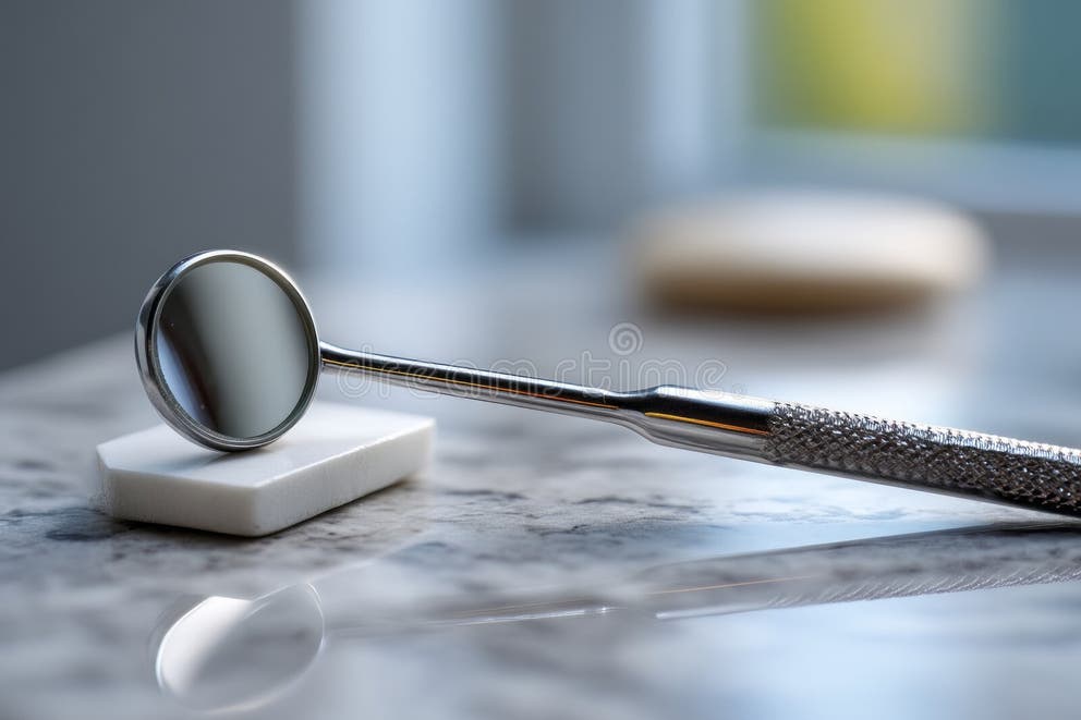 Dental Examination Tool on Marble Surface with Blurred Background and ...