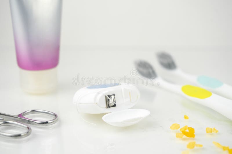 Dental Floss, Toothpaste, Toothbrush, daily Dental Care Concept on ...