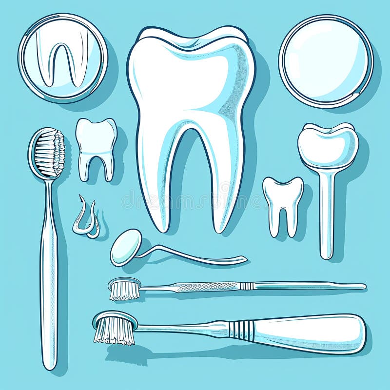 Dental Hygiene Tools and Illustrations Displayed on a Blue Background ...