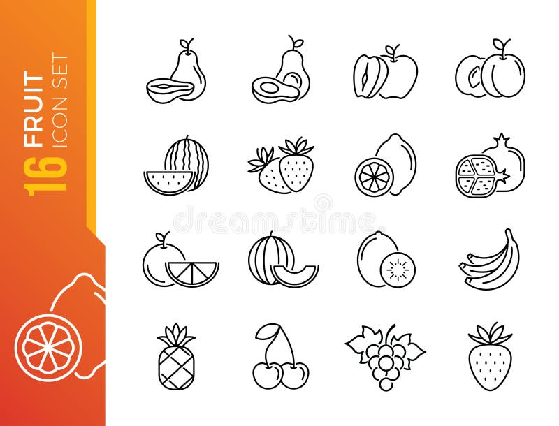 Minimal Fruit Line Icon Set Stock Illustration - Illustration of durian ...