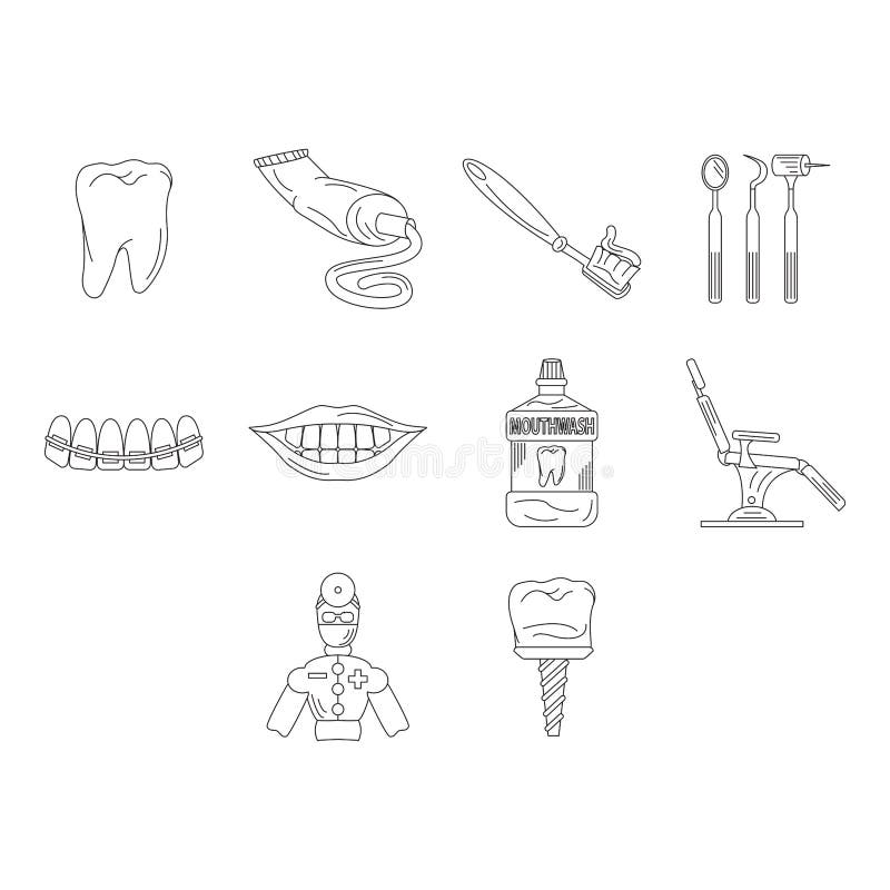 Dental icon set stock vector. Illustration of chair - 258956203