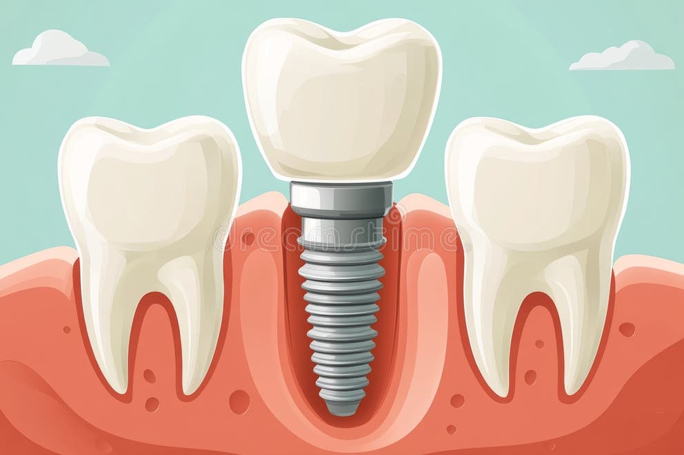 Dental Implant Replacing a Missing Tooth, Demonstrating the Procedure of Inserting an Implant ...