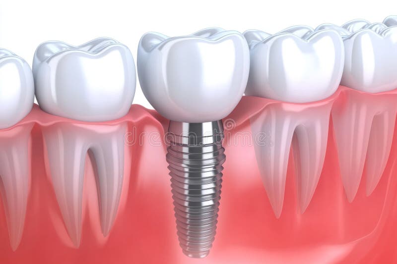 Dental Implant Replacing Missing Tooth, Showing Gums and Roots Stock ...