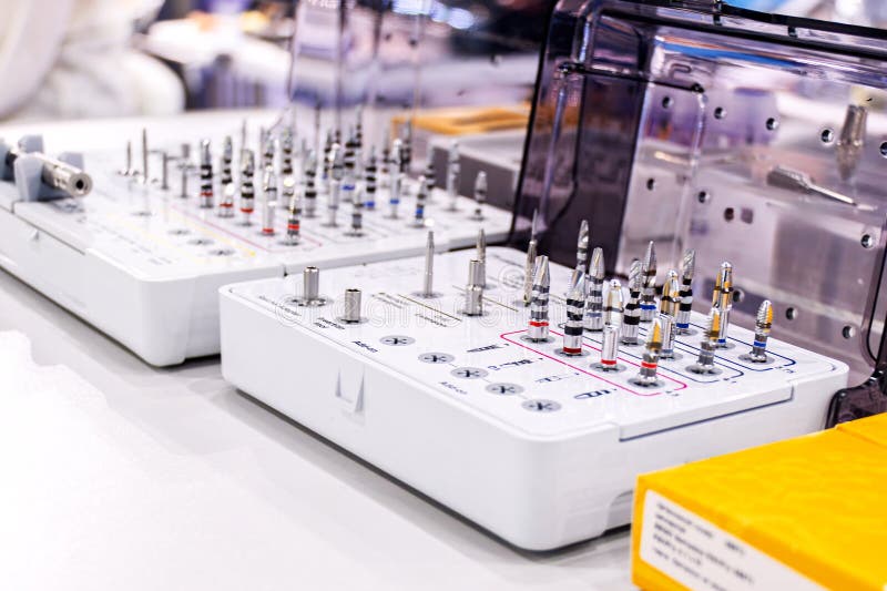 Dental Implant System. Set of Drills and Surgical Instruments Stock ...