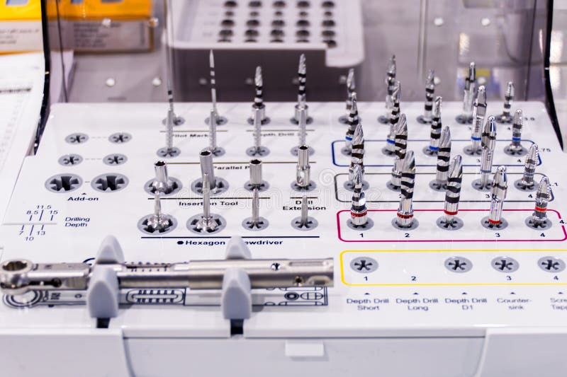 Dental Implant System. Set of Drills and Surgical Instruments Stock ...