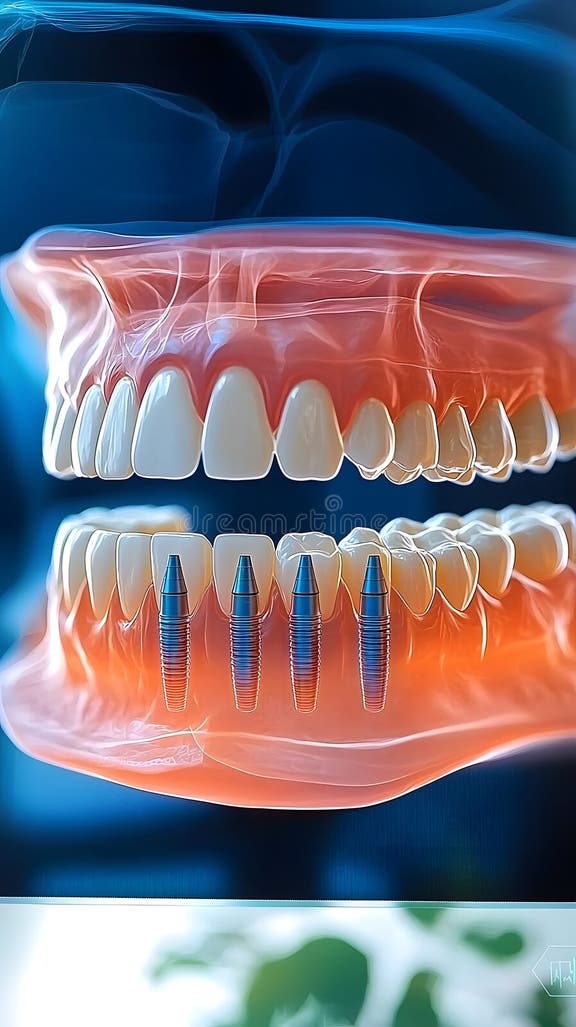 Dental Implants Illustration in a Human Jaw Stock Illustration ...