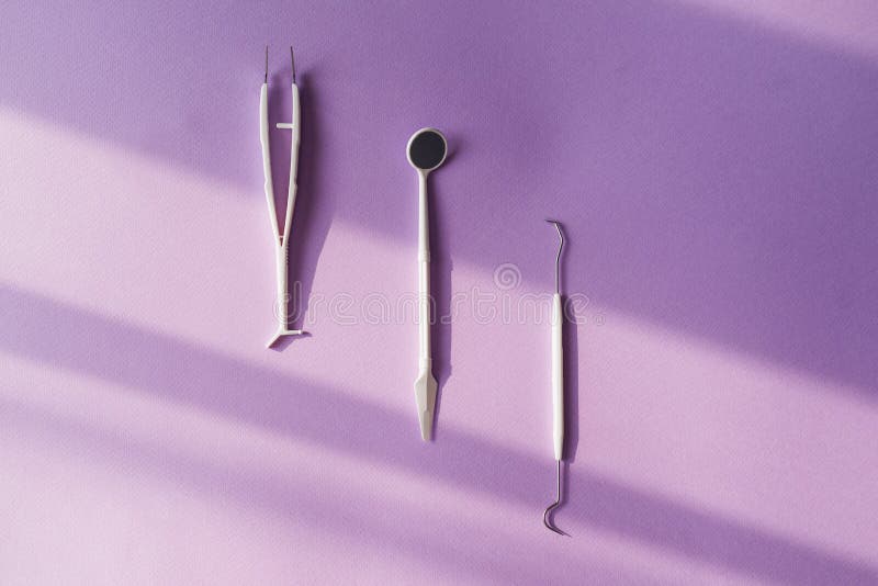 Dental Instruments on Colorful Background with Copy Spac. Top View ...