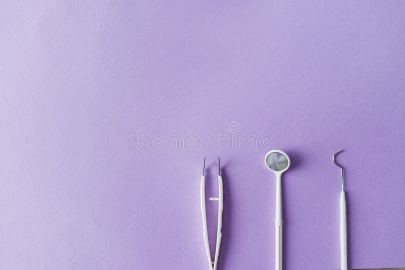Dental Instruments on Colorful Background with Copy Spac. Top View ...