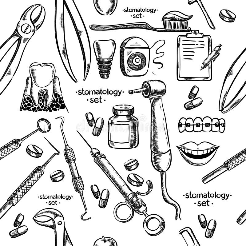 Dental Instruments and Equipment Seamless Stock Vector - Illustration ...