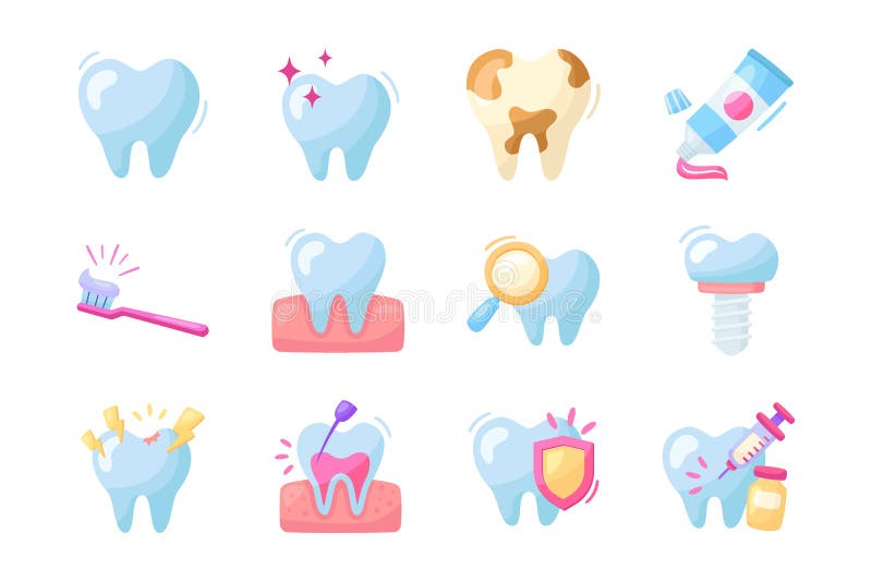 Vector Illustration Set of Dental Related Objects. Stock Vector ...
