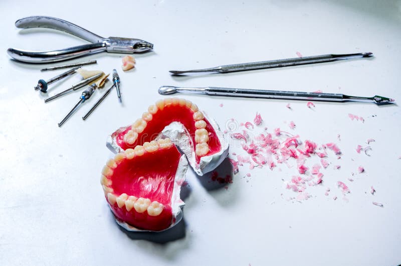Dental Laboratory. Full Denture with Toolfor Make Denture in Technician ...