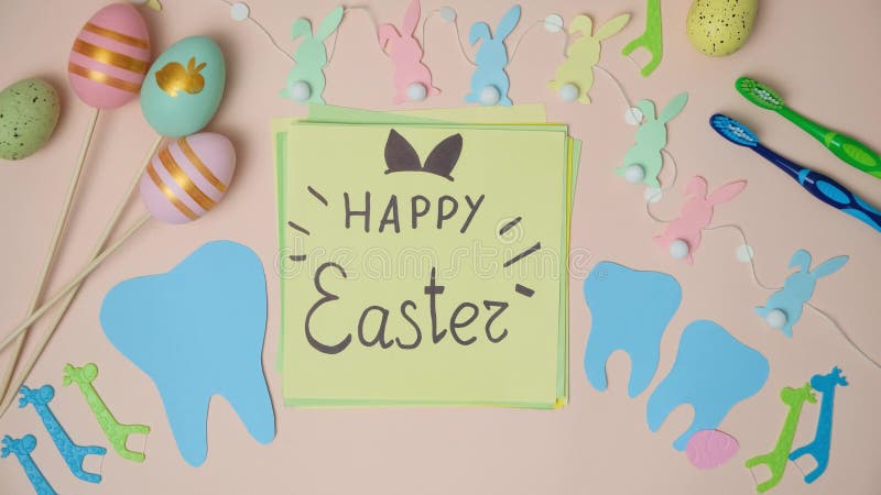 Dental Layout with Hands, Teeth Figurines and Postcard with Happy ...