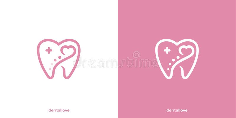 Dental Love Logo. Tooth and Love with Lineart Outline Style Stock ...