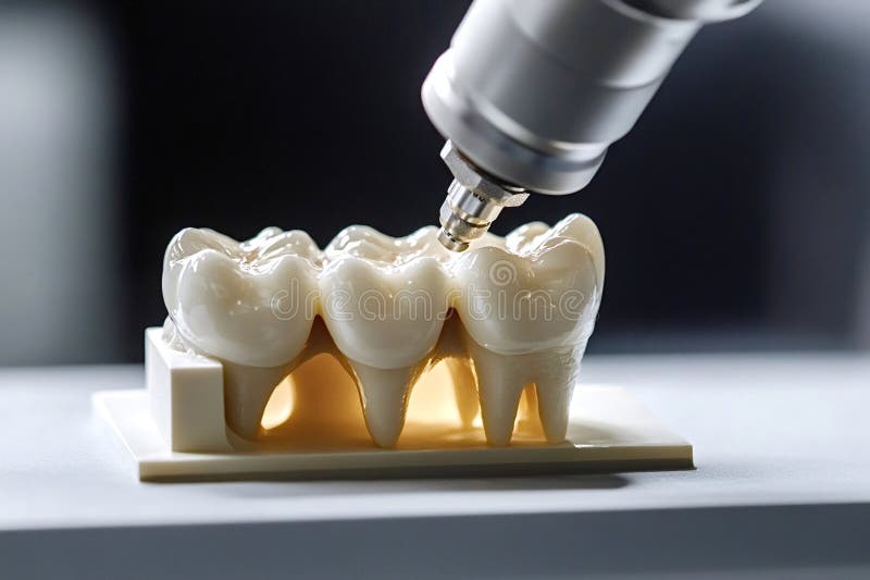 Dental Milling Machine Carving a Prosthesis for Dental Implants Stock ...