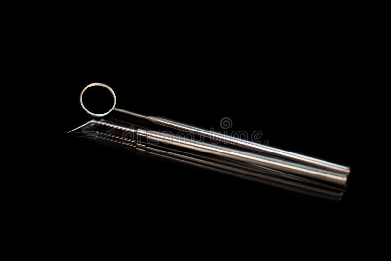 Dental Mirror and Dentist Probe. Image Isolated on Black Background ...