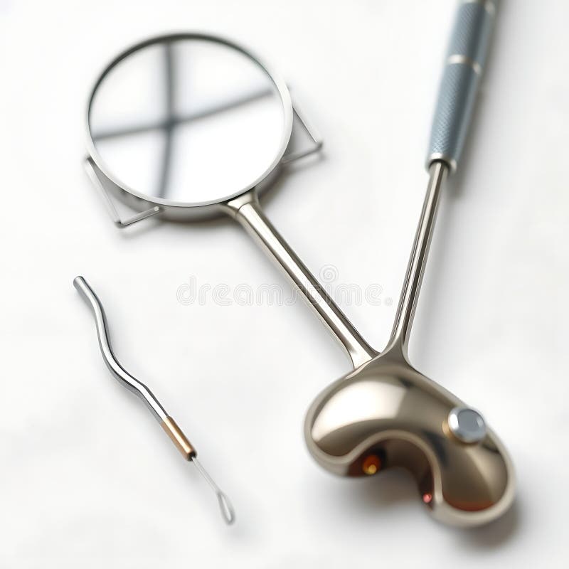 A Dental Mirror and Probe Set with Shiny Metallic Finishes Displayed on ...