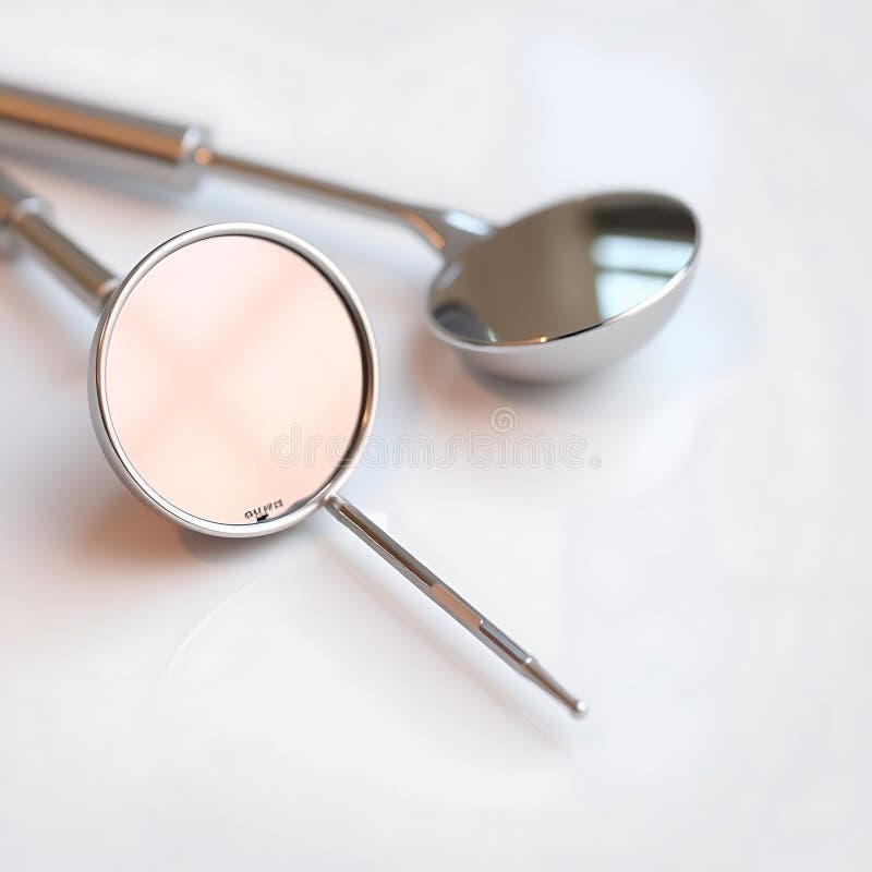 A Dental Mirror and Probe Set with Shiny Metallic Finishes Displayed on ...