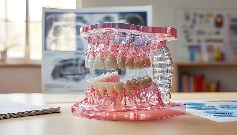 Dental Model with Gums, Anatomy Charts and Panoramic X-ray on Table ...