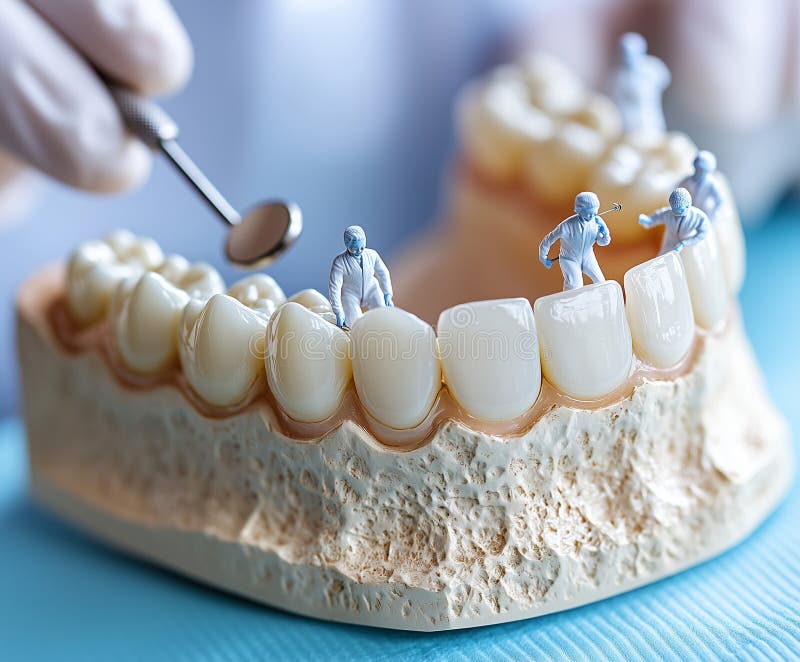 Dental Model with Miniature Figures Performing Oral Care Stock Photo ...