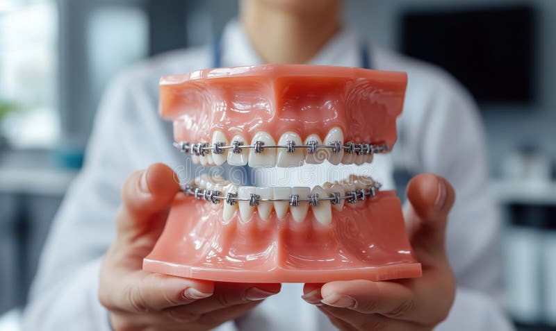 Dental Model Showcasing Braces on Upper and Lower Teeth for Orthodontic ...