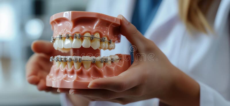 Dental Model Showcasing Braces on Upper and Lower Teeth for Orthodontic ...