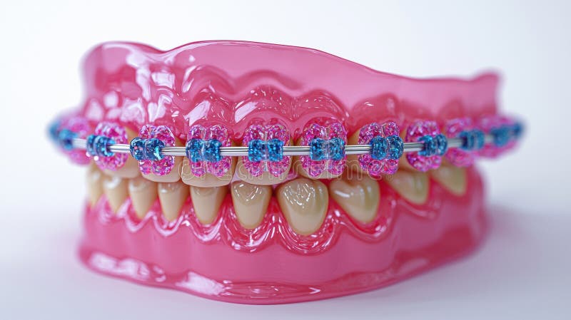 Dental Model Showcasing Colorful Braces on Teeth. Generative AI Stock ...