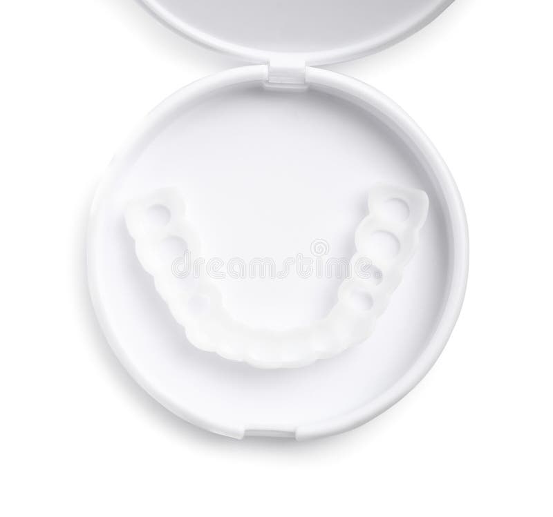 Dental Mouth Guard in Container on White Background, Top View. Bite ...